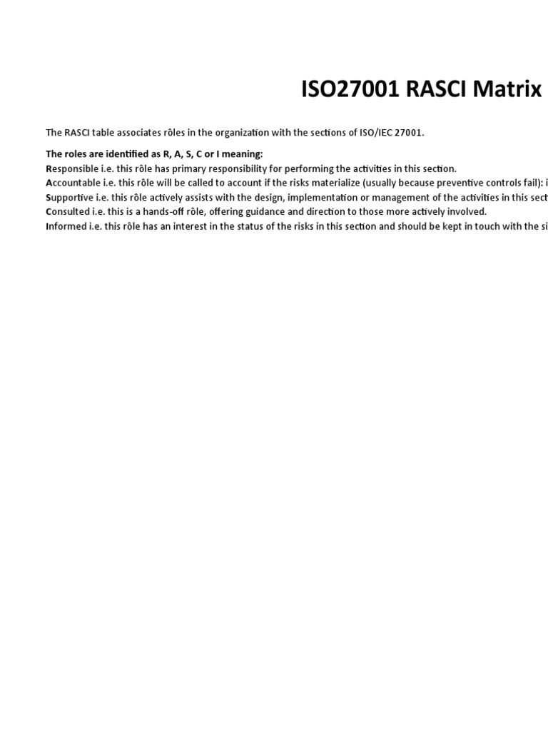 ISO27001 Implementation Responsibilities: A RASCI Matrix Defining Key ...