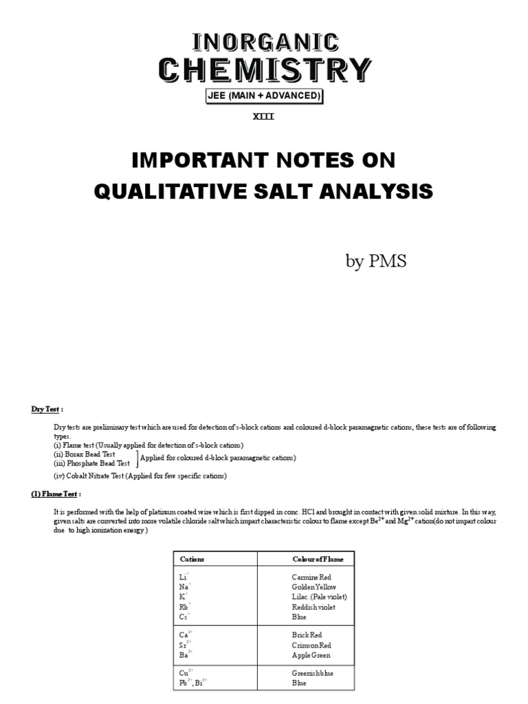 Salt Analysis Notes for JEE & NEET | PDF | Carbonate | Sodium