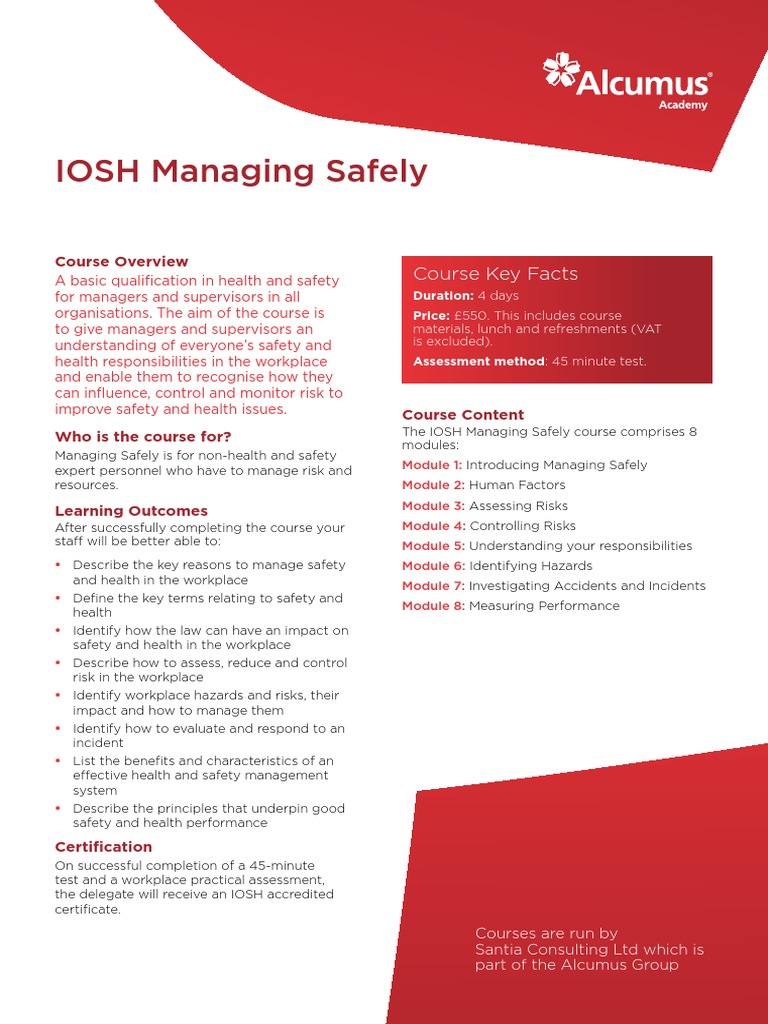 IOSH Managing Safely: Course Key Facts | PDF