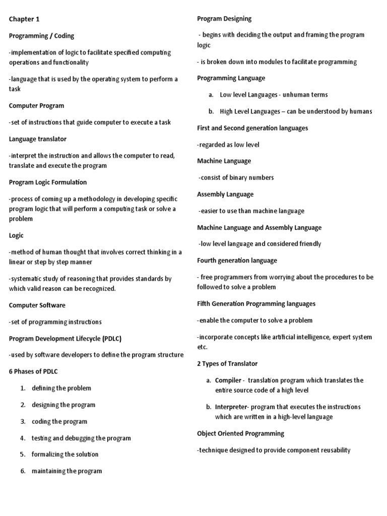 Chapter 1 (Reviewer) | PDF | Computer Program | Programming
