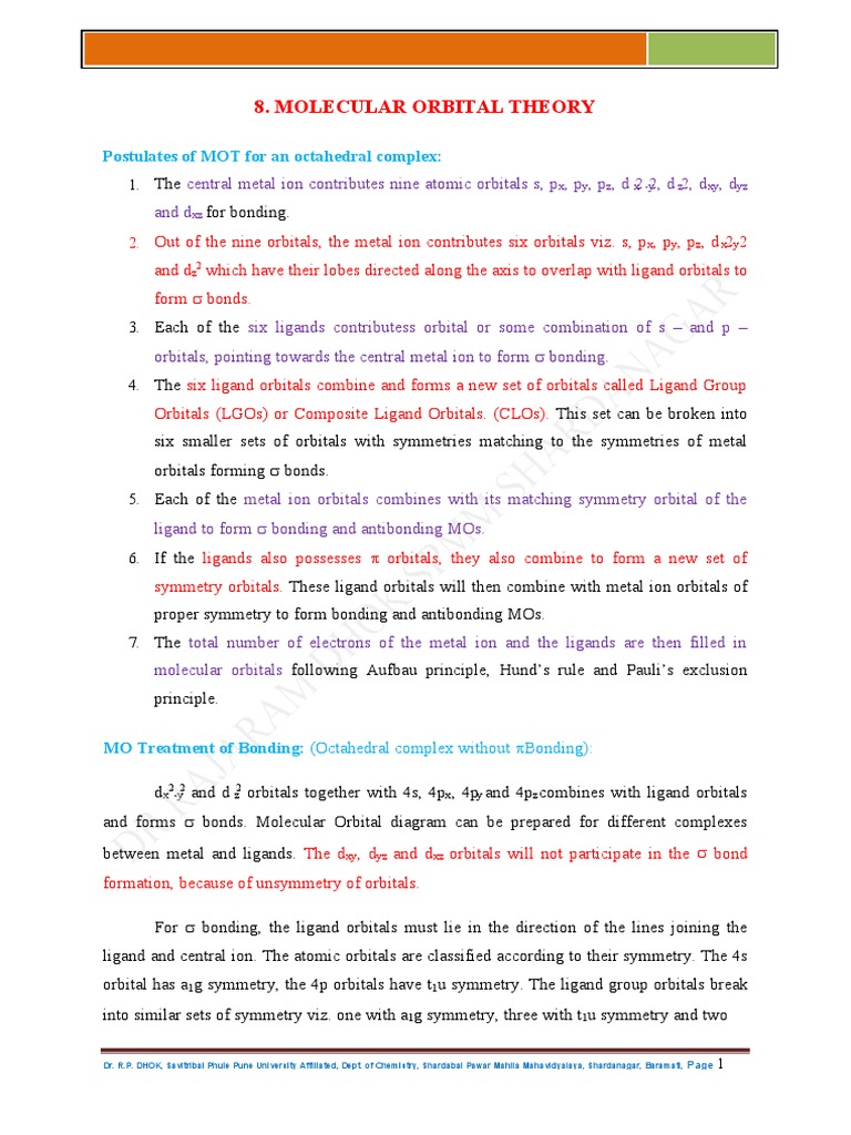 MOT of Coordination Compounds TYBsc Dhok Rajaram | PDF | Molecular ...