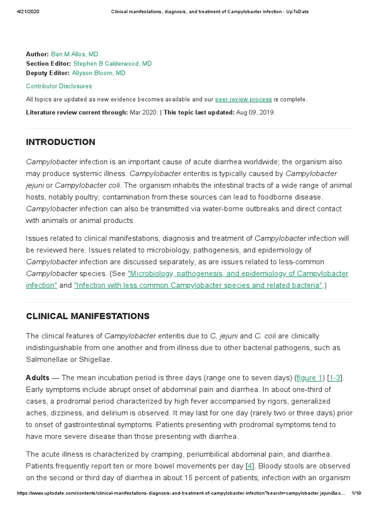 Clinical Manifestations, Diagnosis, and Treatment of Campylobacter ...