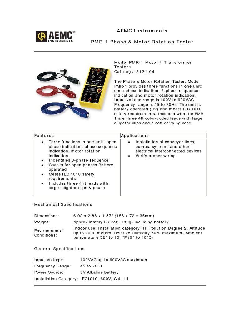 PMR-1 Phase & Motor Rotation Tester | PDF