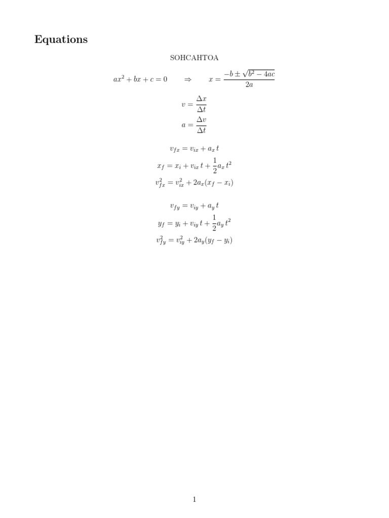 Physics 111 College Equations | PDF