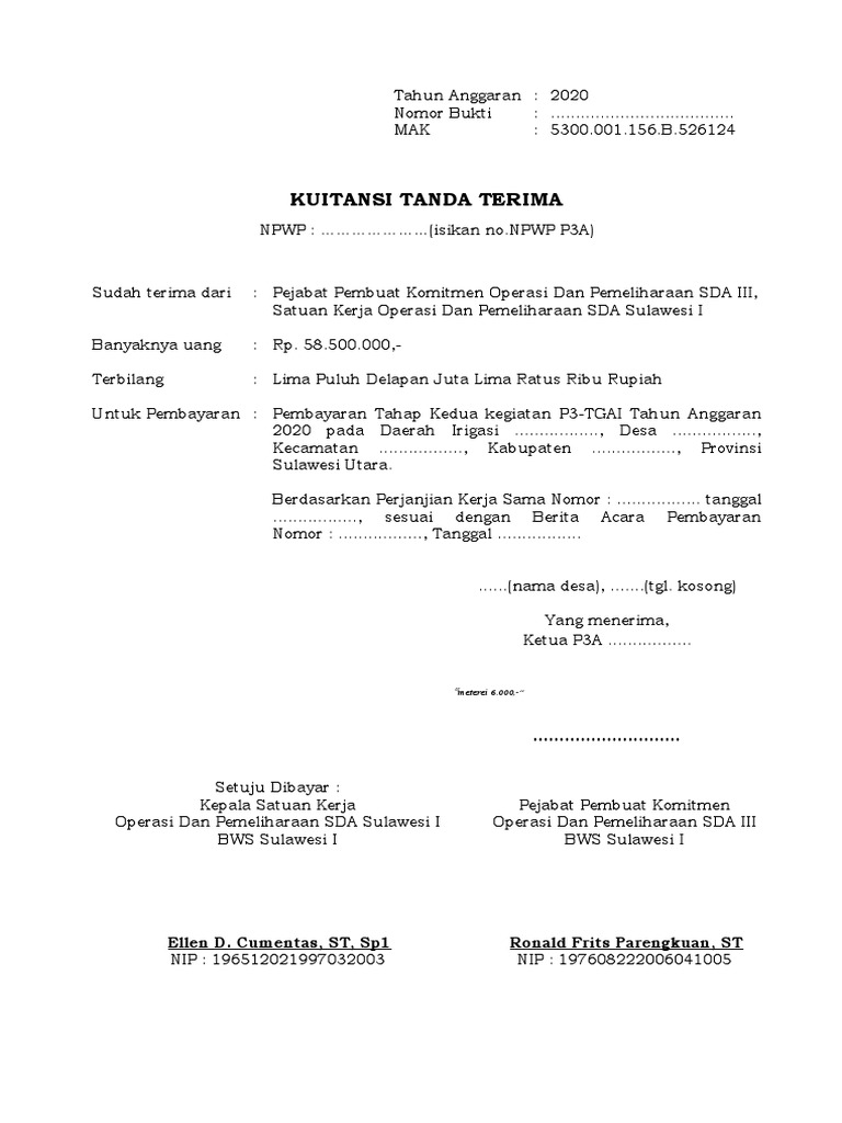 Format 20 Kwitansi Tanda Terima | PDF