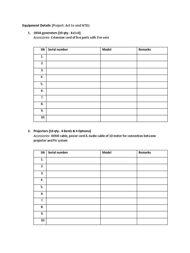 Equipment Details (Project - Act To End NTD) | PDF
