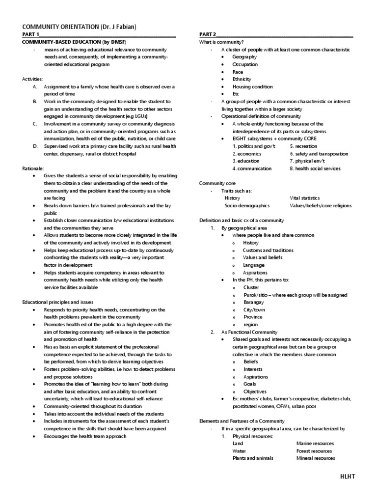 Community Orientation (Dr. J Fabian) | PDF | Community | Leadership