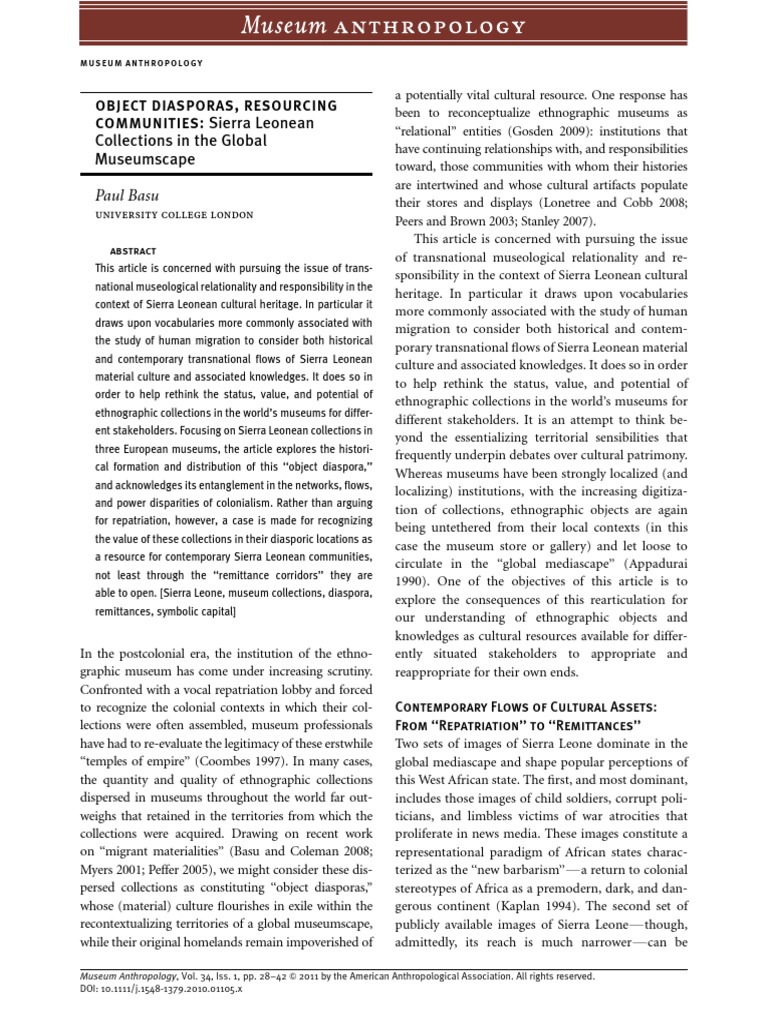 Basu - 2011 - OBJECT DIASPORAS, RESOURCING COMMUNITIES Sierra Leonean Collections in The Global ...