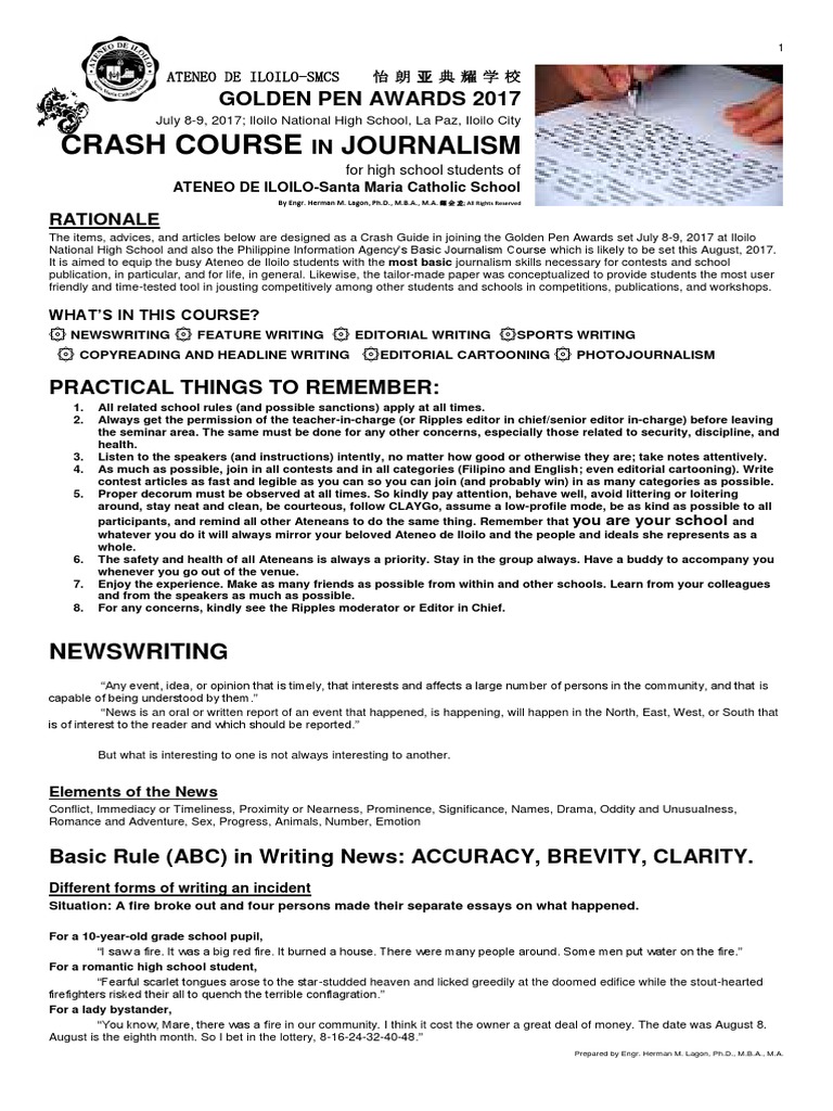 Journalism First Aid Kit Compiled by Dr. Herman Lagon | PDF | News | Essays