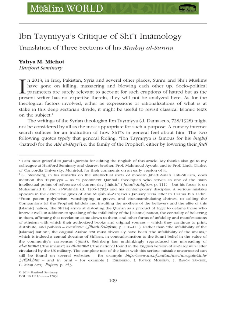 Yahya Michot Ibn Taymiyya S Critique of PDF | PDF | Hadith | Shia Islam