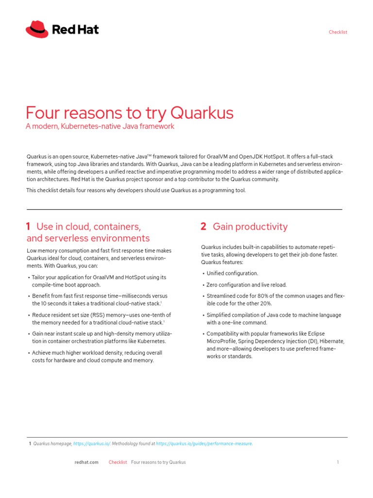 Four Reasons To Try Quarkus: 2 Gain Productivity 1 Use in Cloud, Containers | Download Free PDF ...