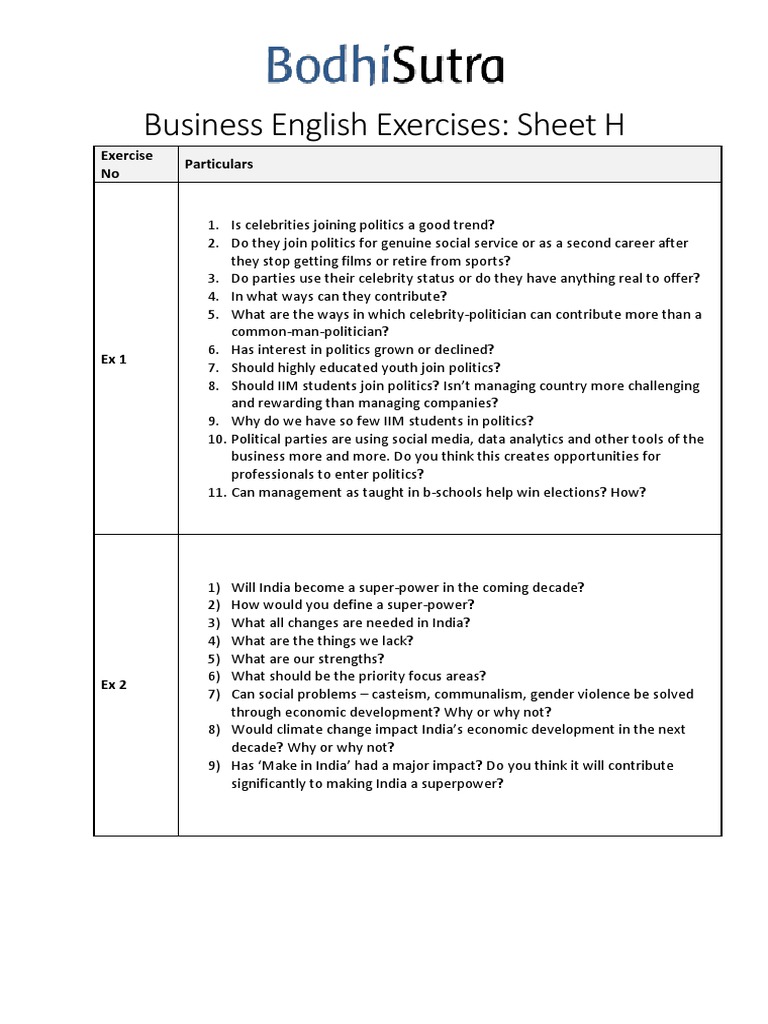 Business English Exercises - Sheet H | PDF | Superpowers | Innovation