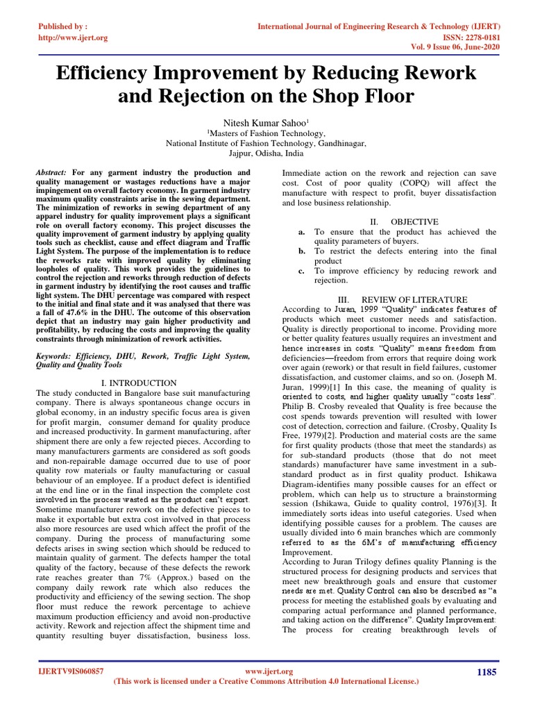 IJERT Efficiency Improvement by Reducing PDF | PDF | Six Sigma | Industries