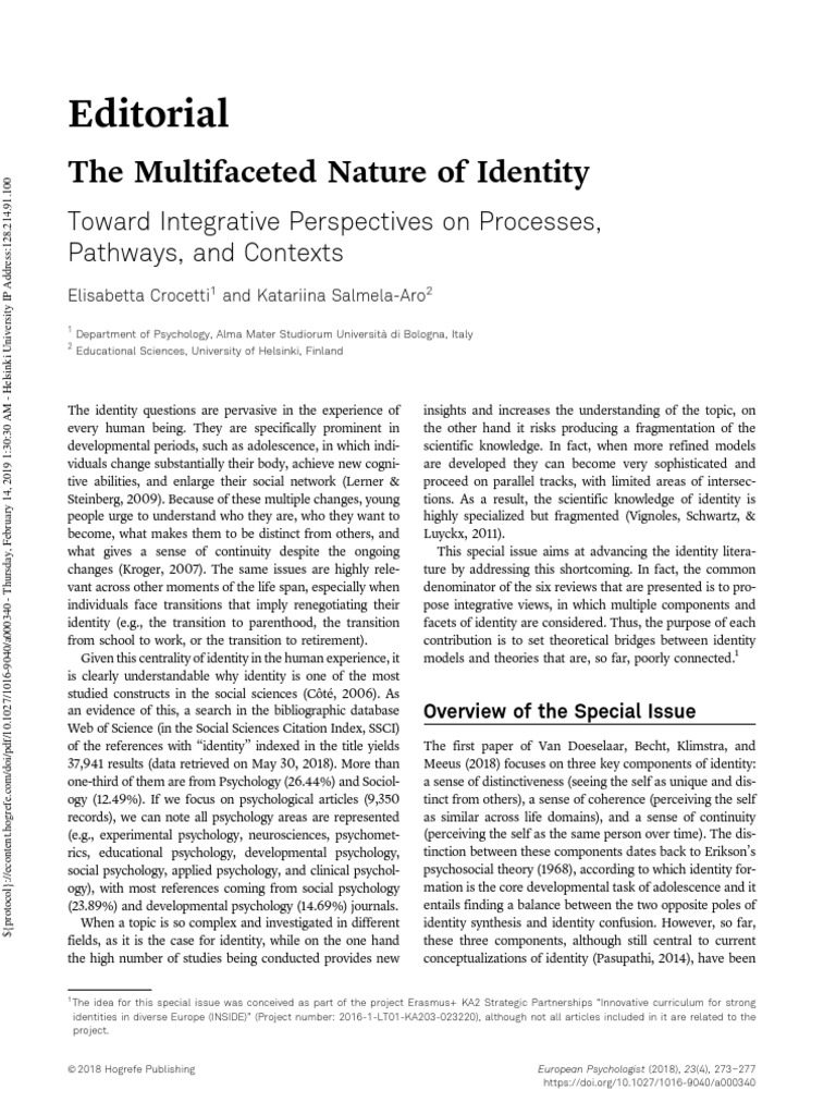 Editorial: The Multifaceted Nature of Identity | PDF | Identity (Social ...