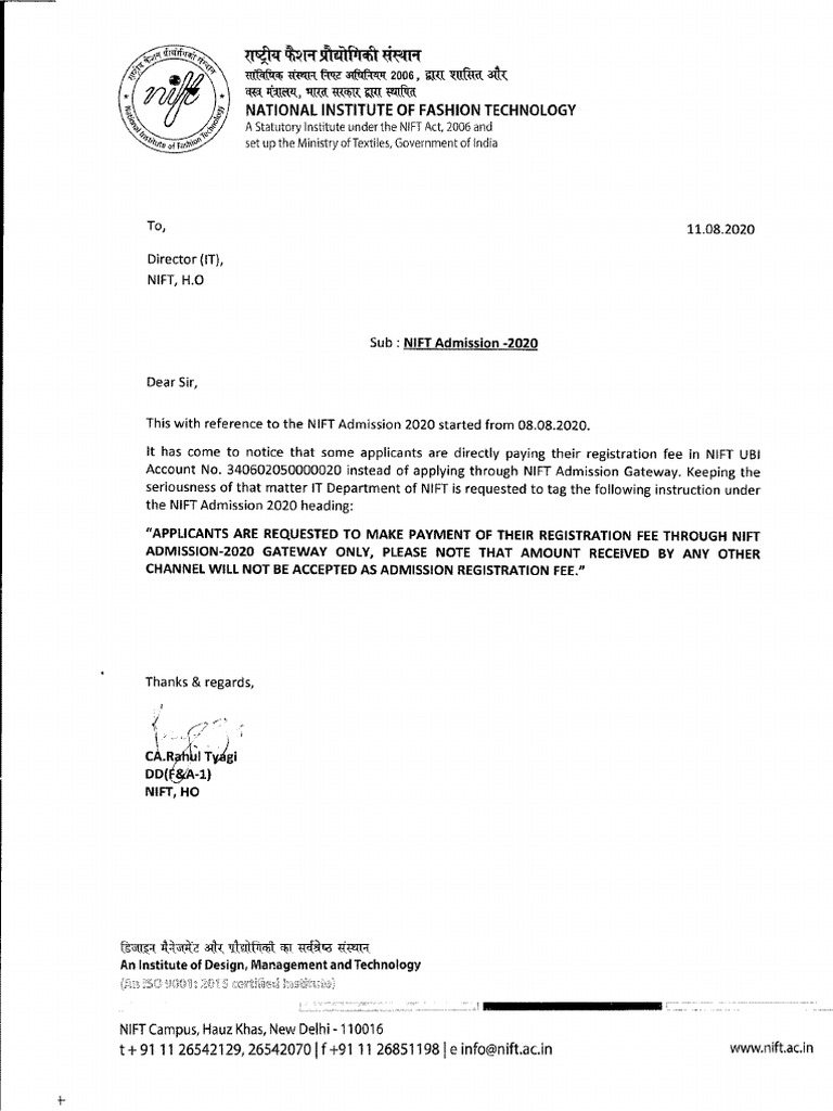 NIFT Fee Structure Instructions 2024-25 | PDF