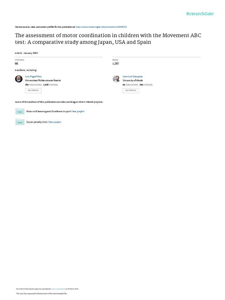 The Assessment of Motor Coordination in Children With The Movement ABC ...