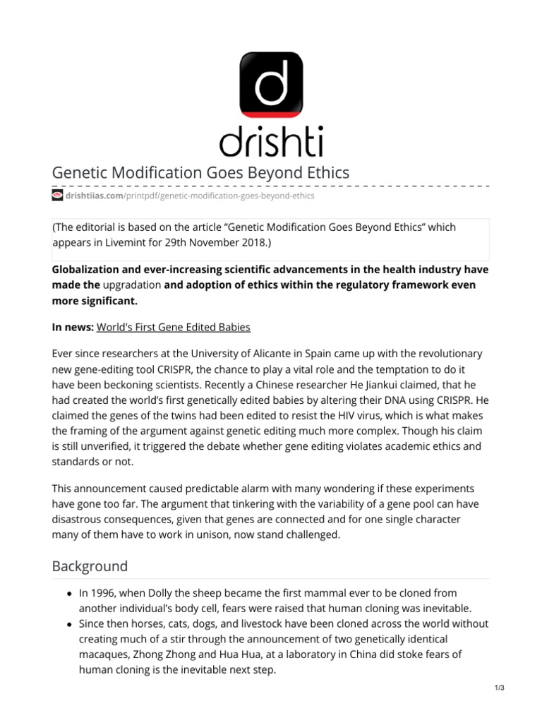 Genetic Modification Goes Beyond Ethics: Background | PDF | Genetic ...