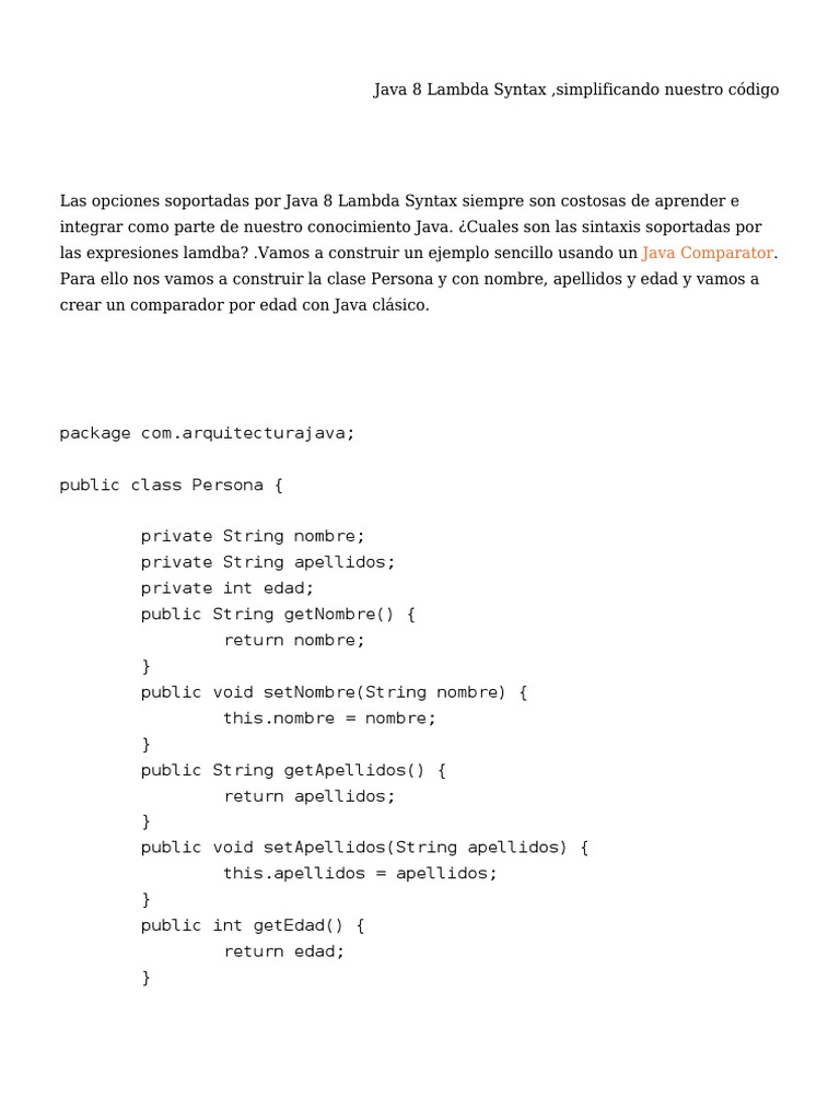 Java 8 Lambda Syntax, Simplificando Nuestro Código PDF | PDF | Java ... Java 8 Lambda Syntax, Simplificando Nuestro Código PDF | PDF | Java ...