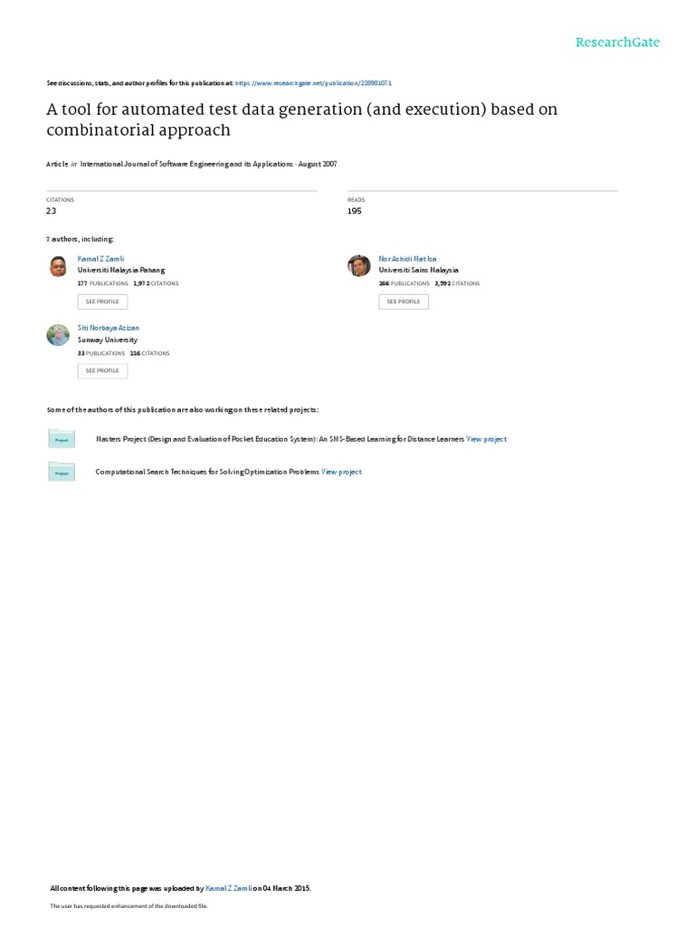 A Tool For Automated Test Data Generation And Execution Based On Combinatorial Approach Pdf