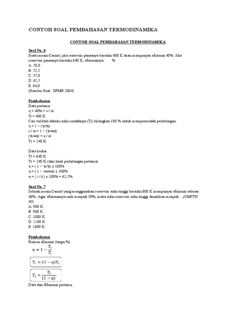 Contoh Soal Pembahasan Termodinamika 1 | PDF