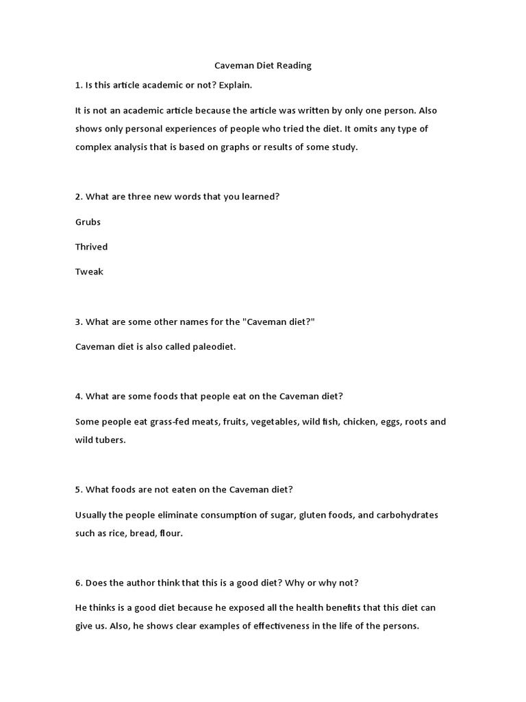 Caveman Diet Reading | PDF