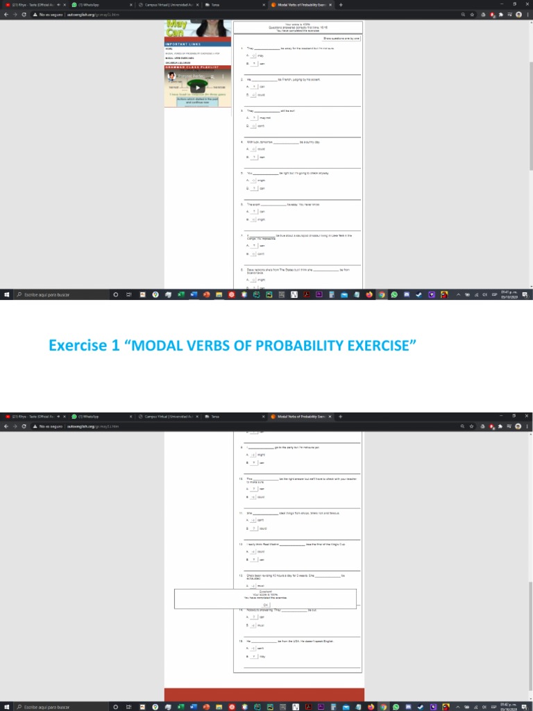 Exercise 1: "Modal Verbs of Probability Exercise" | PDF