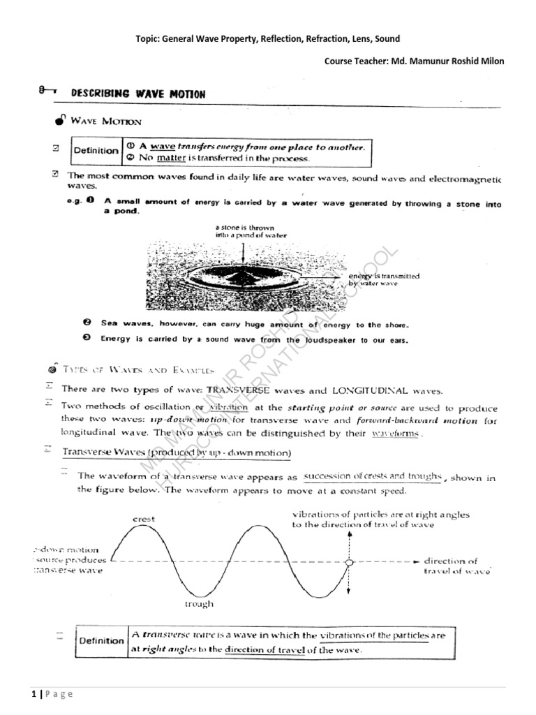 Physics Notes On Waves, Lens, Sound Complied | PDF | Atomic | Mechanics