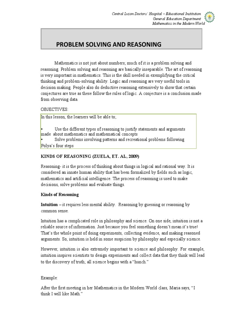 Problem Solving and Reasoning | PDF | Reason | Intuition