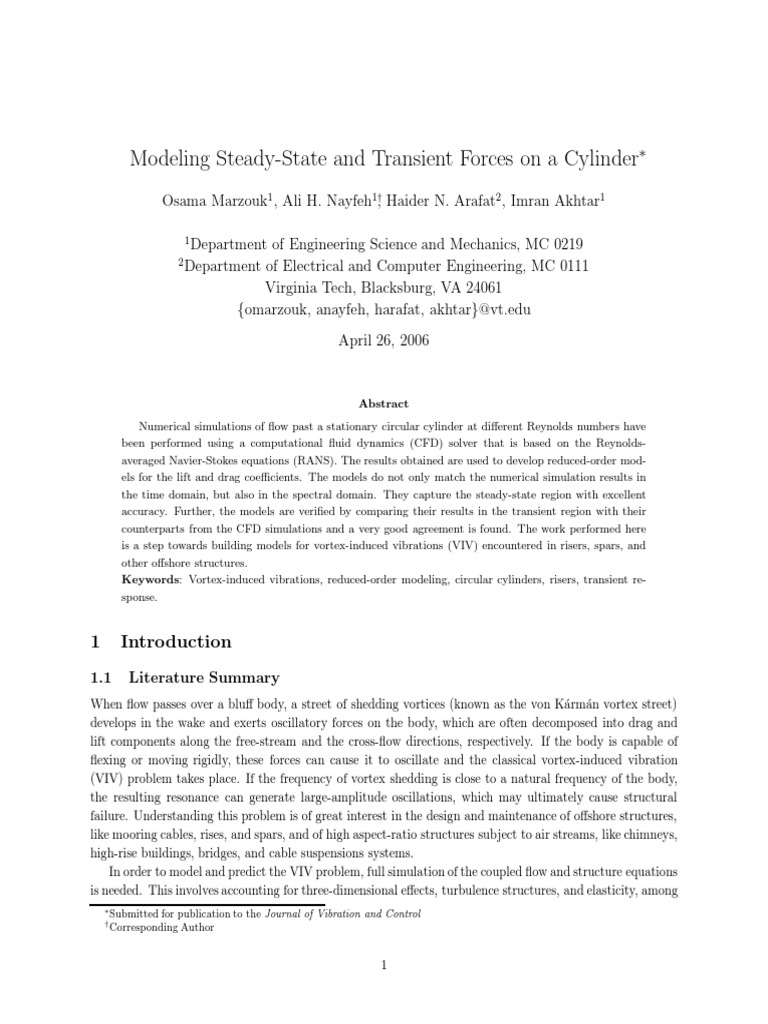 Modeling Steady-State and Transient Forces On A Cylinder: 1.1 Literature Summary | PDF ...