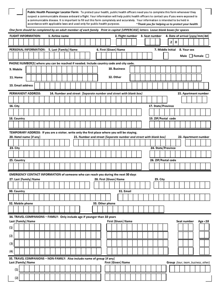 One Form Should Be Completed by An Adult Member of Each Family. Print ...