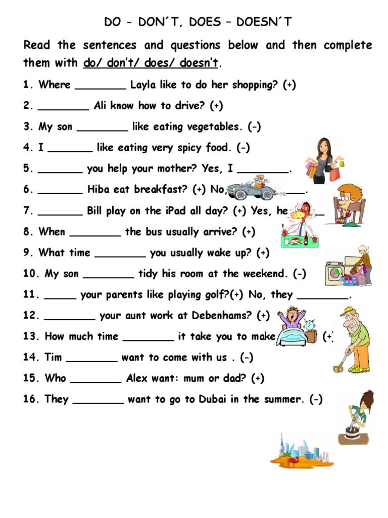 Do - Don T, Does - Doesn T Read The Sentences and Questions Below and ...