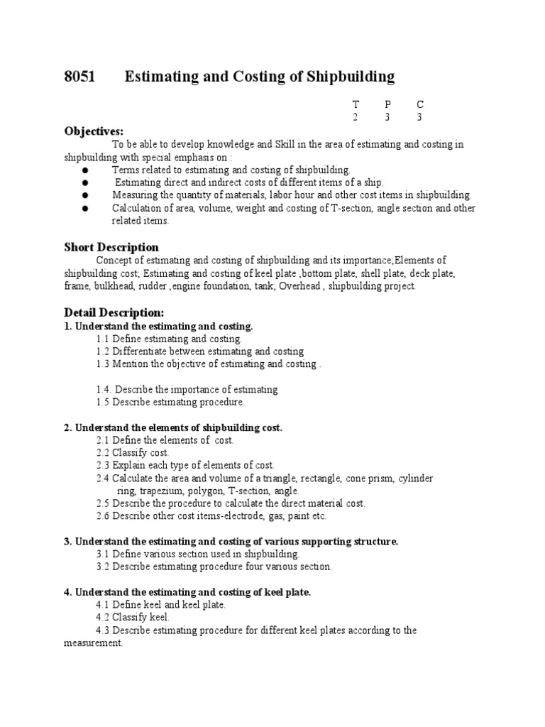 Estimating and Costing of Shipbuilding | PDF | Shipbuilding | Area
