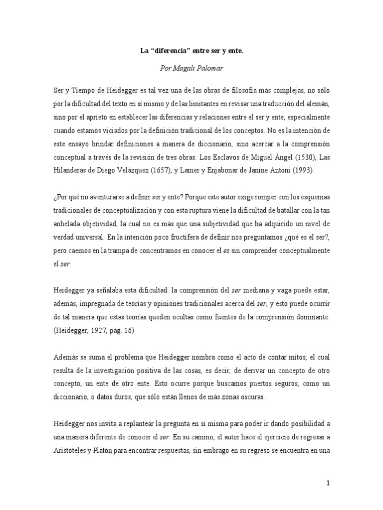 Diferencia entre ser y ente en Heidegger | PDF | Martin Heidegger | Ser ...