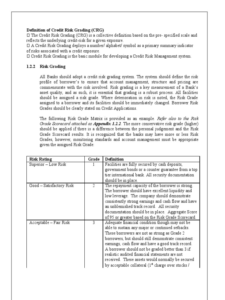 Definition of Credit Risk Grading (CRG) | PDF | Loans | Risk