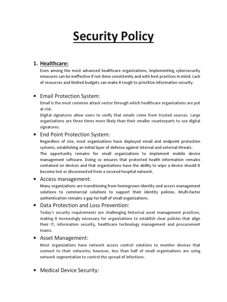 Security Policy Healthcare | PDF