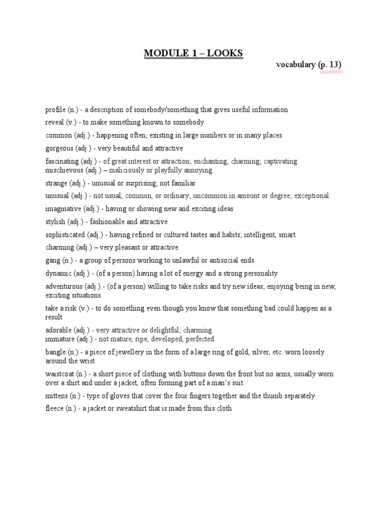 MODULE 1 - Vocabulary p.13 | PDF