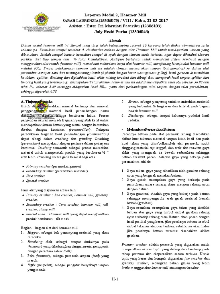 Modul 2 Hammer Mill | PDF | Sains & Matematika