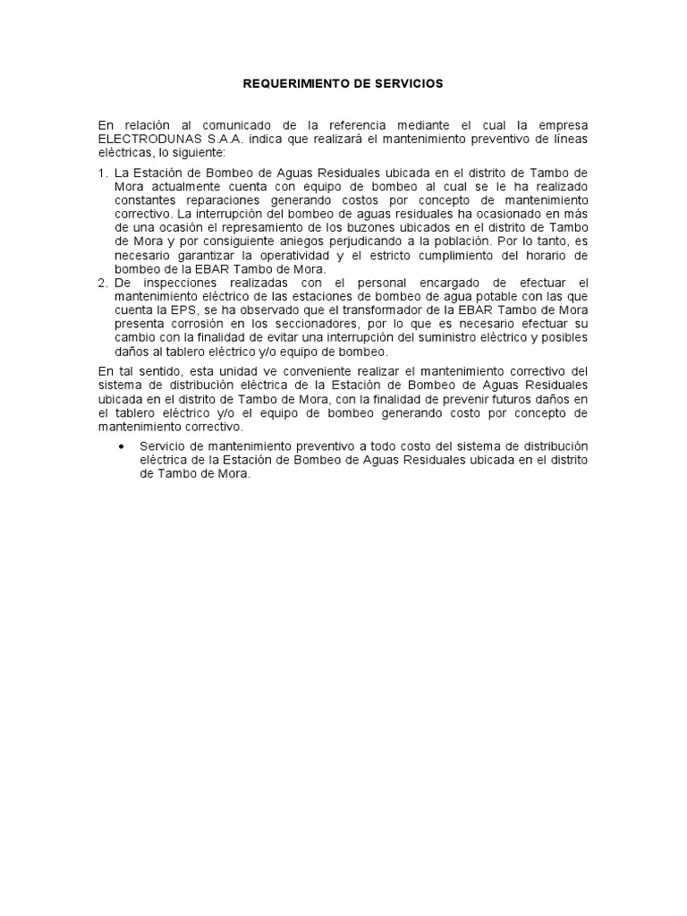 Modelo Requerimiento Servicios | PDF