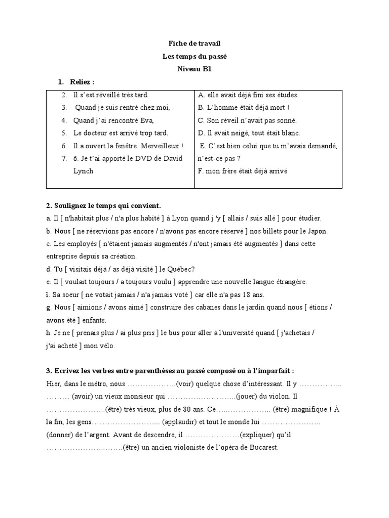Exercices sur les temps du passé B1 | PDF | Arts du langage et discipline
