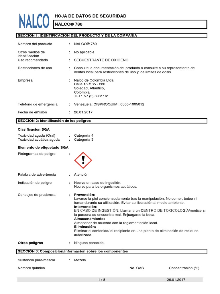Nalco 780 (GHS) | PDF | Amoníaco | Agua