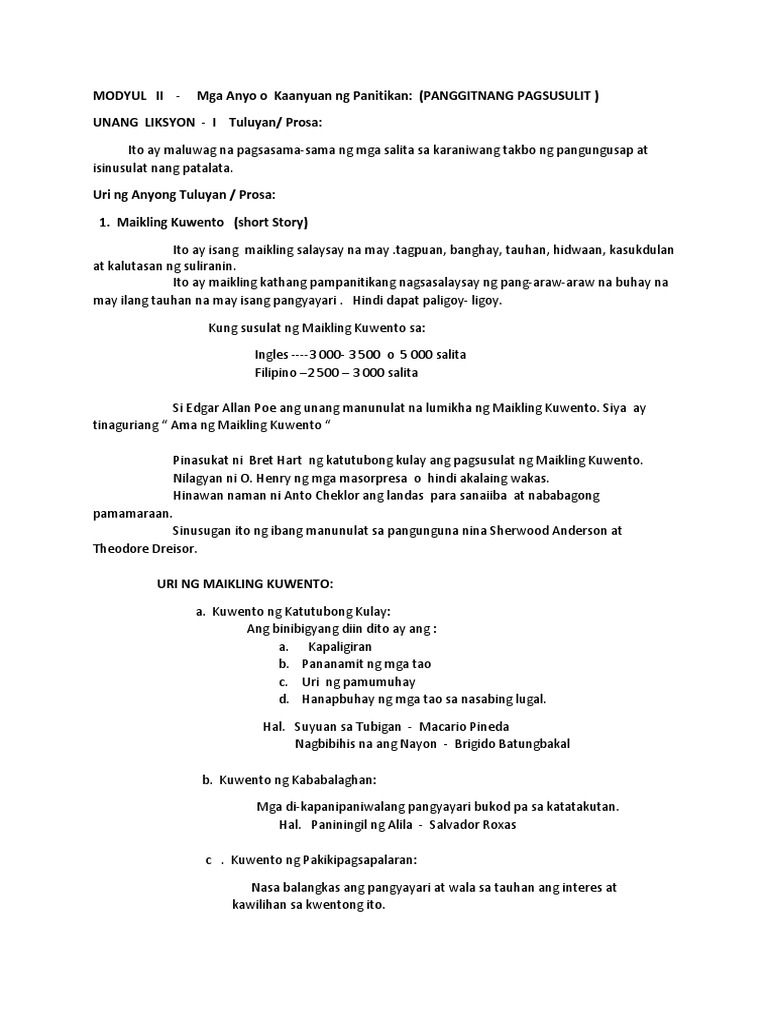 Panitikang Filipino Midterm Module | PDF