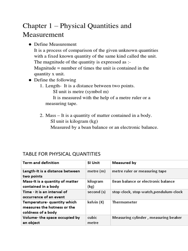 Physical Quantities and Measurement STD 7 Physics Notes | PDF | Litre ...