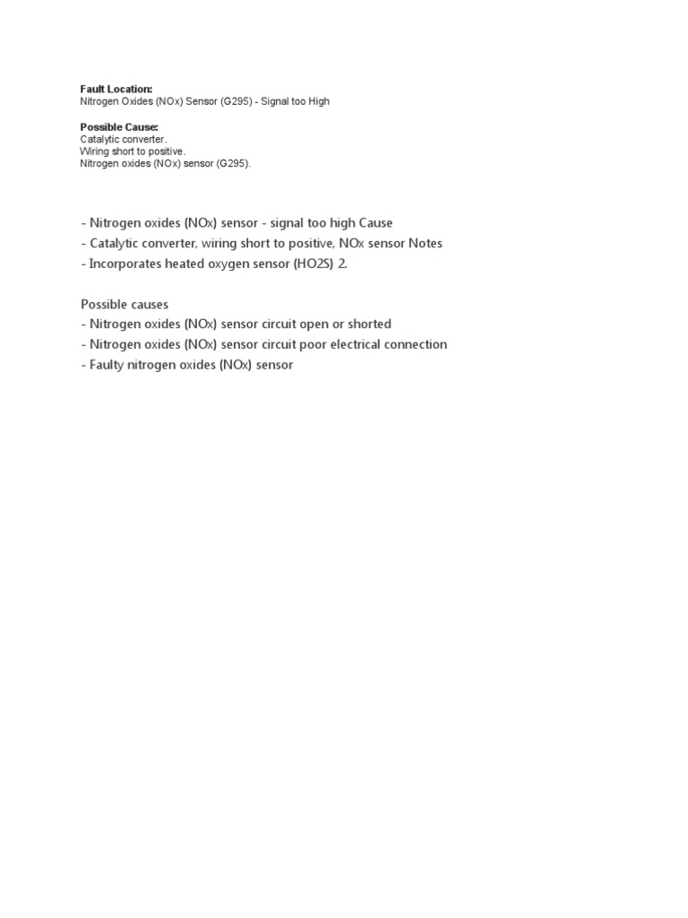 Nitrogen Oxides (Nox) Sensor (G295) - Signal Too High: Fault Location ...