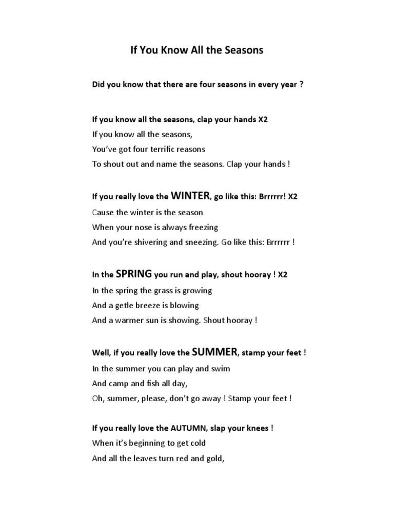 Seasons Song for Kids | PDF | Poetry
