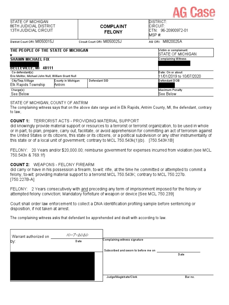 Shawn Fix: Terrorism Charges in MI | PDF | Arrest | Bail