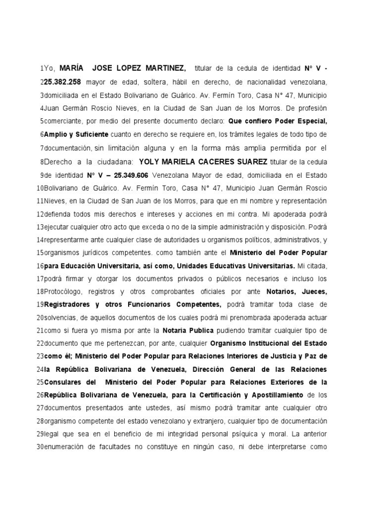Poder Especial Amplio y Suficiente | Descargar gratis PDF | Venezuela ...