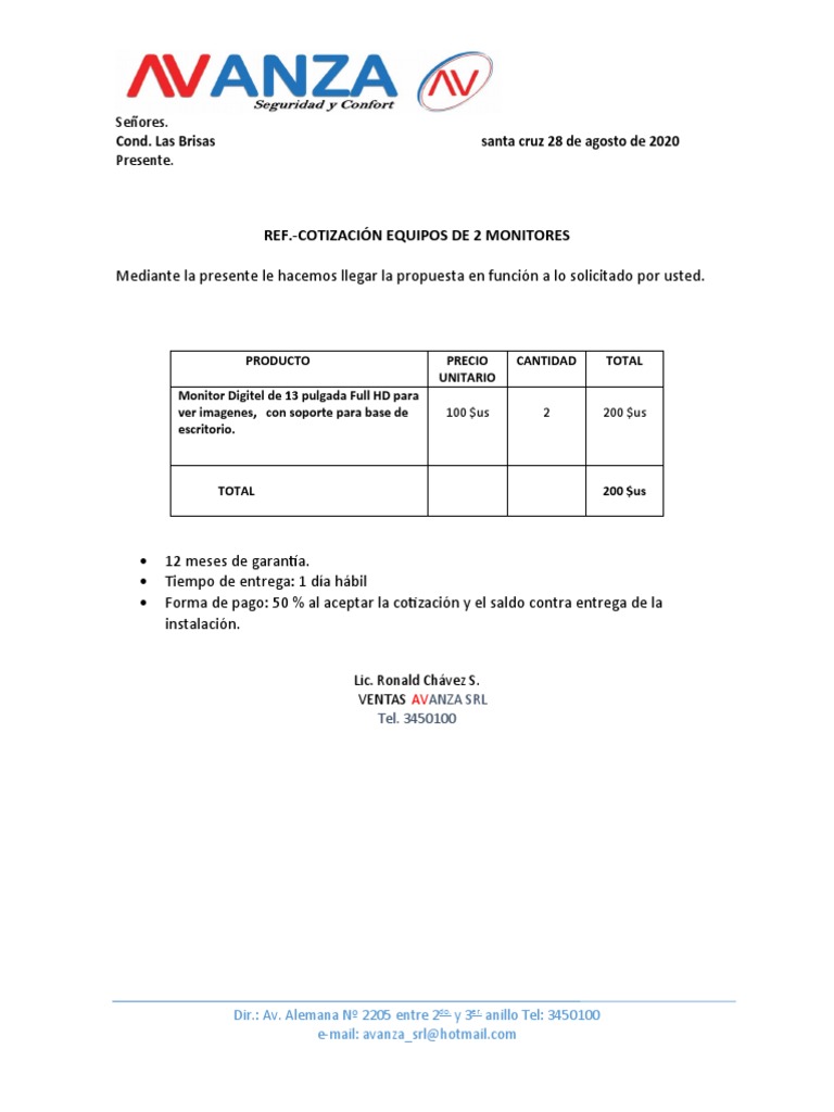 Cotizacion de 2 Monitores | PDF