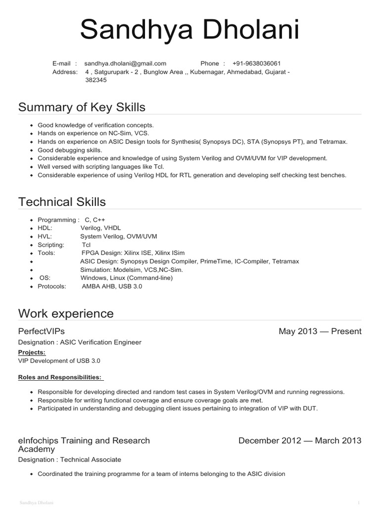 Sandhya's CV PDF | PDF | Hardware Description Language | Electronic Engineering