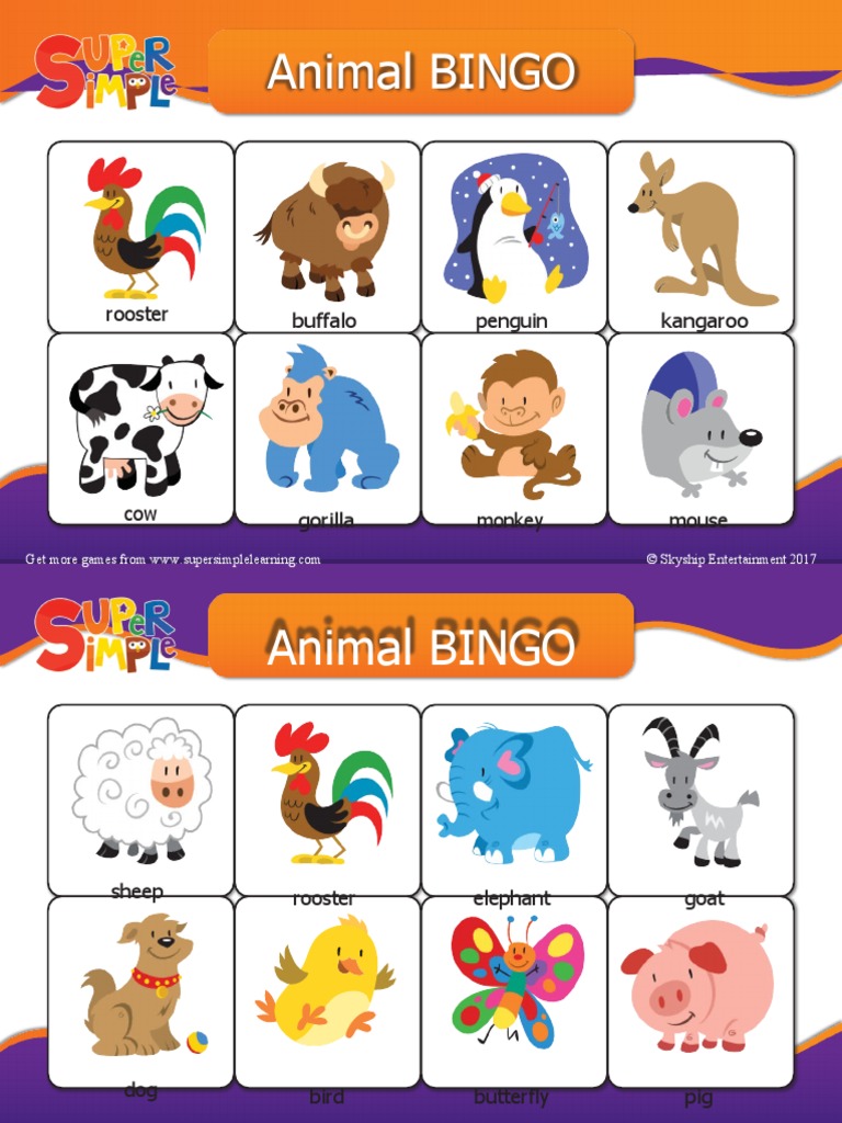 Animal BINGO: Rooster Buffalo Penguin Kangaroo | PDF | Domesticated ...