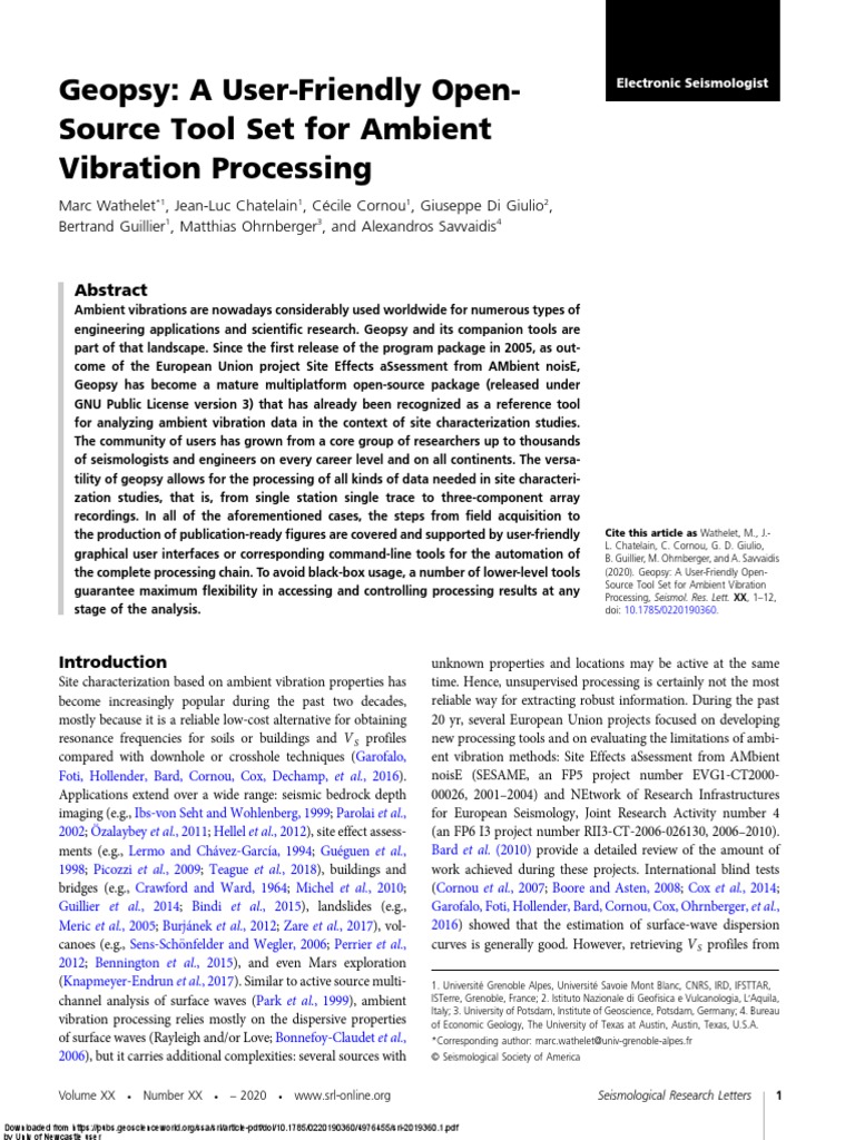 Geopsy A User-Friendly Open-Source Tool Set For Ambien Vibration ...